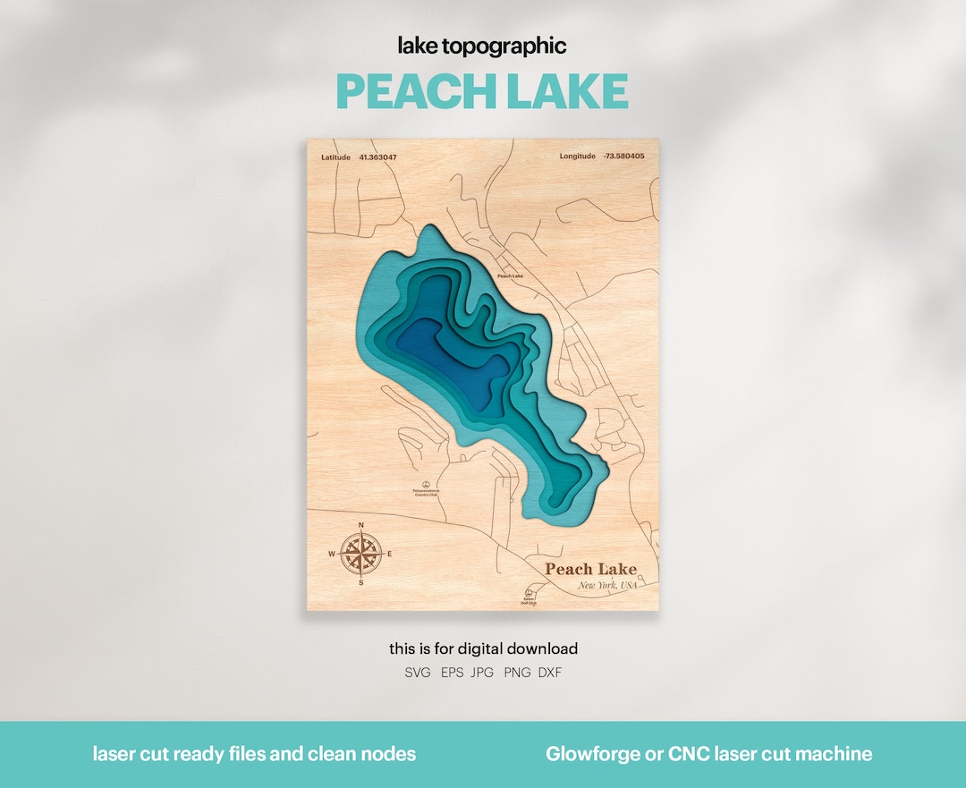 Lake House Decor, Peach Lake Map SVG, Wood Wall Decor Gift, Topographic ...
