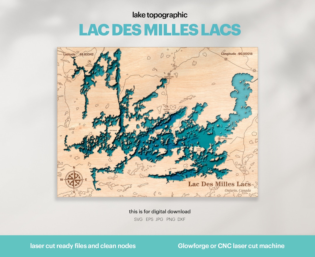 Lake House Decor, Lac Des Milles Lacs Lake Map SVG, Lake Life, Map Art ...