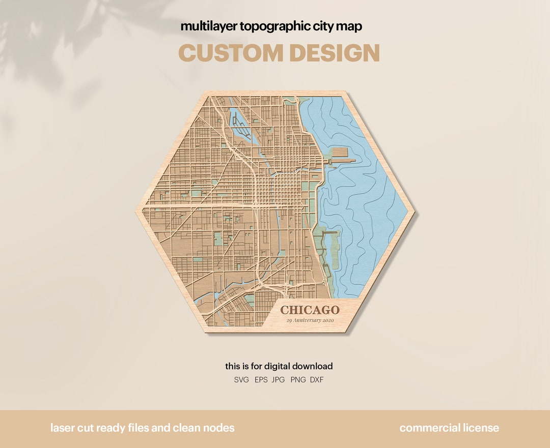 Custom Hexagon Map, Topographic City Map, Custom Laser Cut 3D Wooden ...