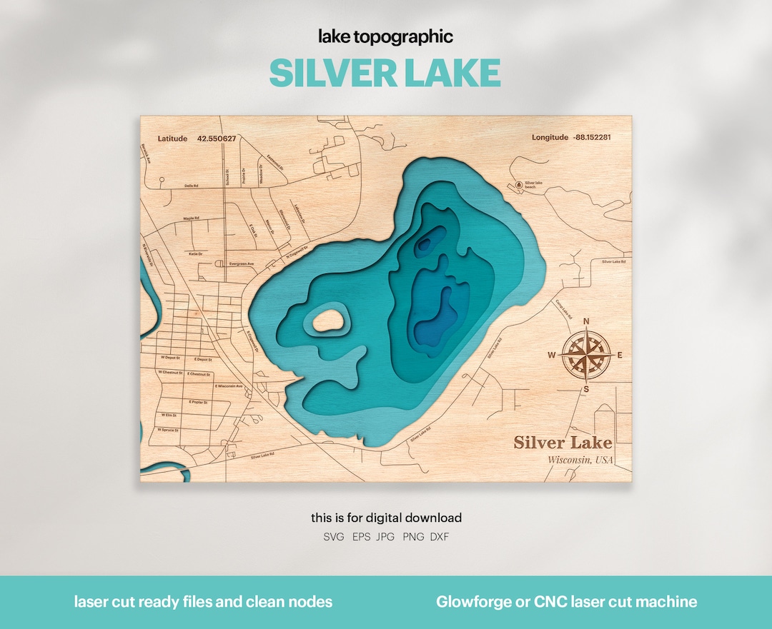 Lake House Decor, Silver Lake Wisconsin Map SVG, Wood Wall Decor Gift ...