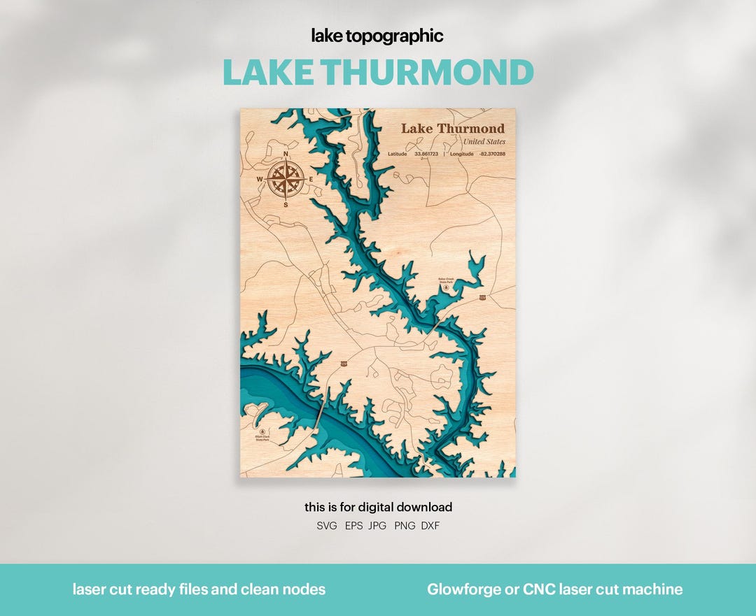 Lake House Decor, Thurmond Lake Map SVG, Wood Wall Decor Gift ...