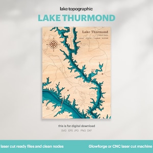 Lake House Decor, Thurmond Lake Map SVG, Wood Wall Decor Gift ...
