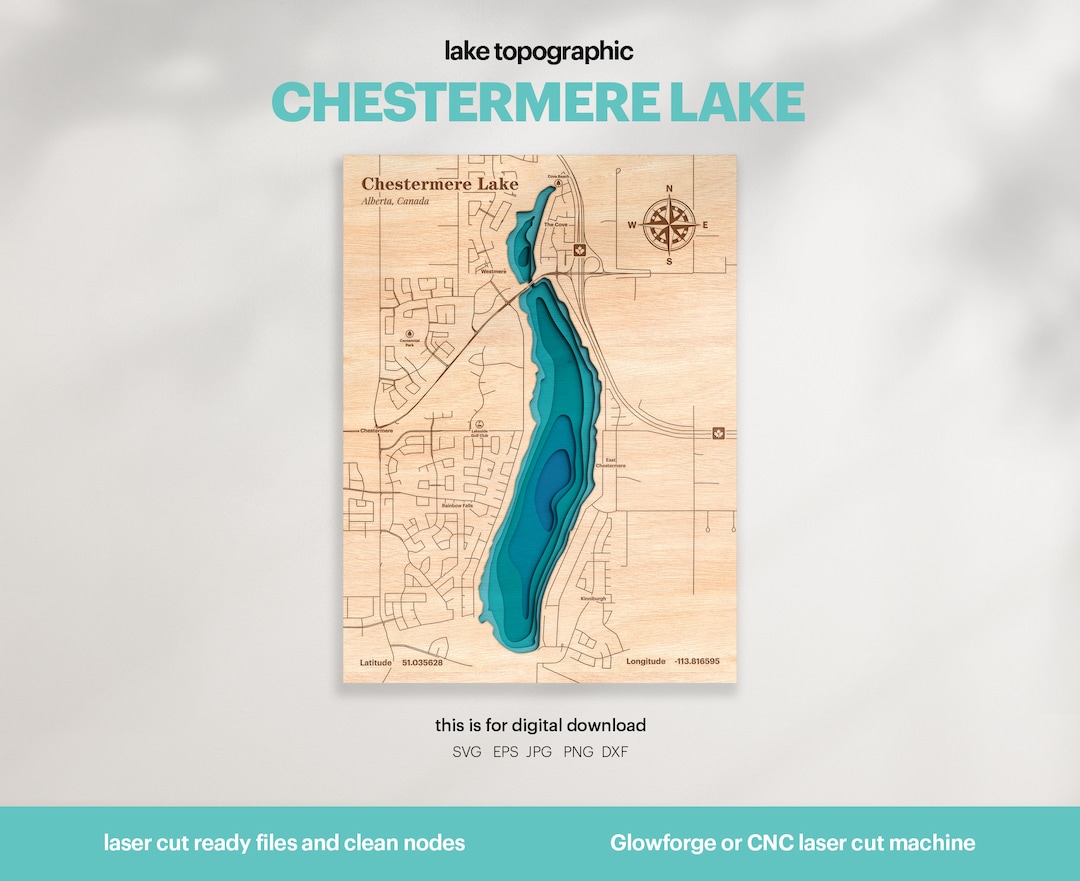 Lake House Decor, Chestermere Lake Map SVG, Wood Wall Decor Gift ...