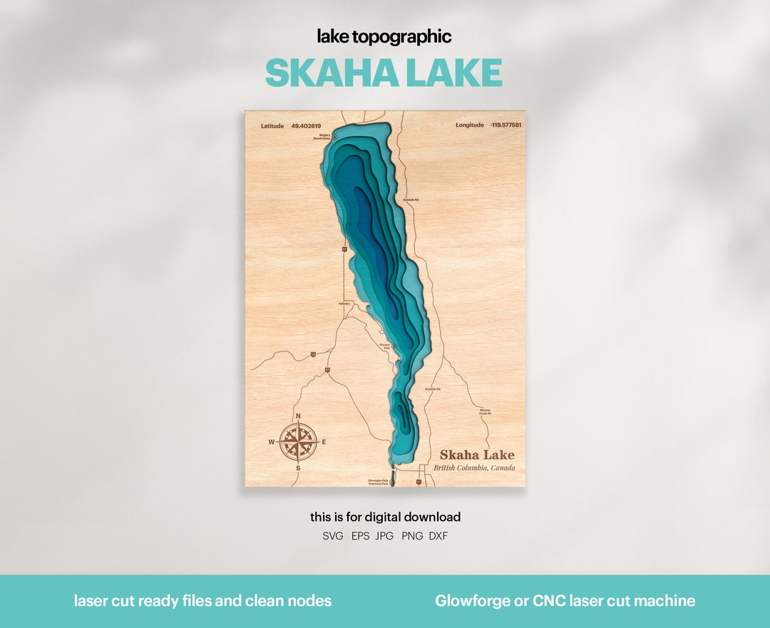 Skaha Lake Topographic Map SVG: Laser Cut File (digital Download) - Etsy