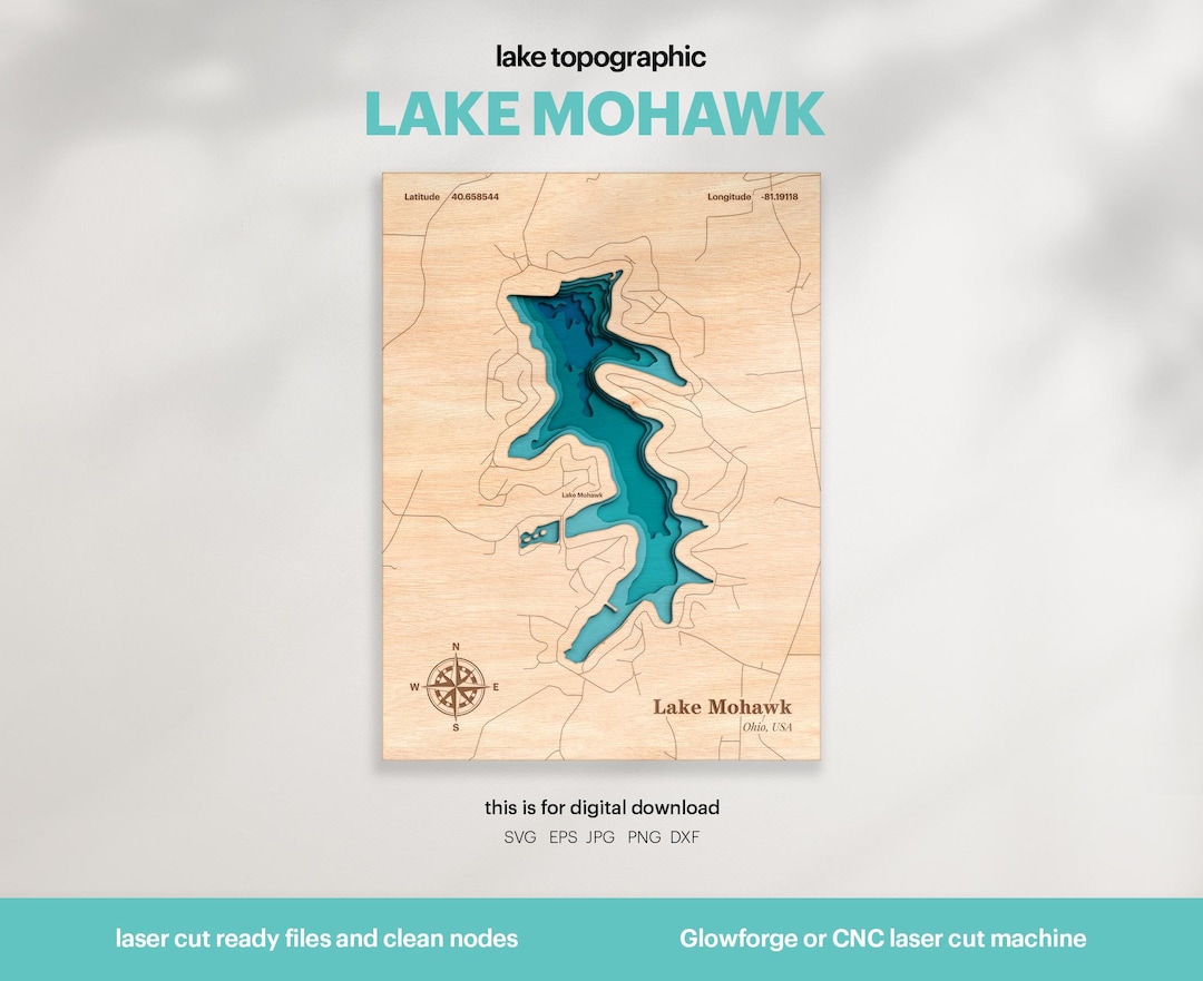 Mohawk Lake Map SVG: 3D Topographic Art Decor (digital Download) - Etsy UK