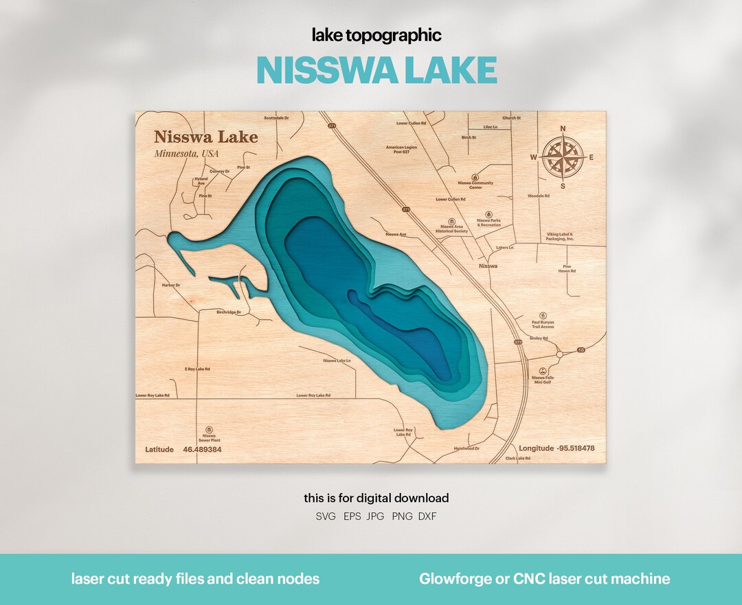 Nisswa Lake Map SVG: 3D Topographic Laser Cut File (digital Download ...