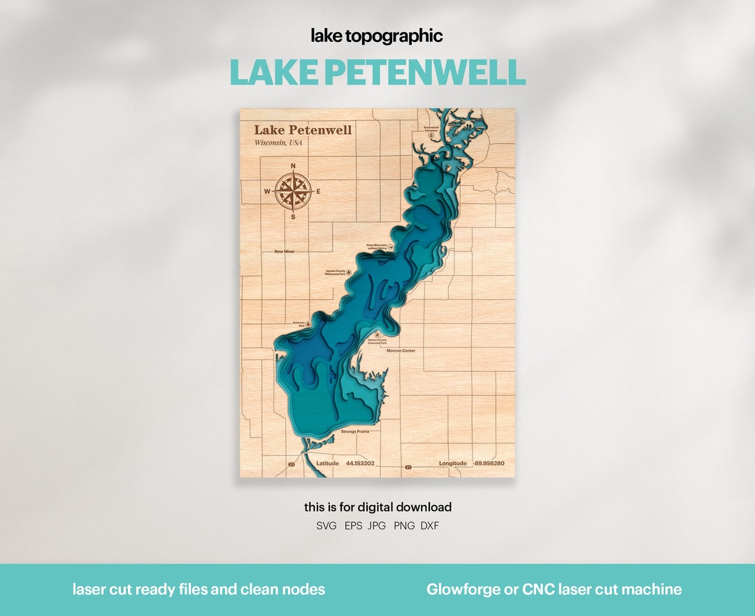 Lake House Decor, Petenwell Lake Map SVG, Wood Wall Decor Gift ...