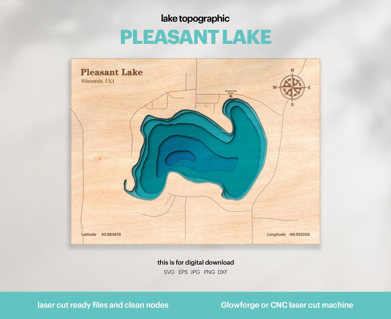 Lake House Decor, Pleasant Lake Map SVG, Wood Wall Decor Gift ...