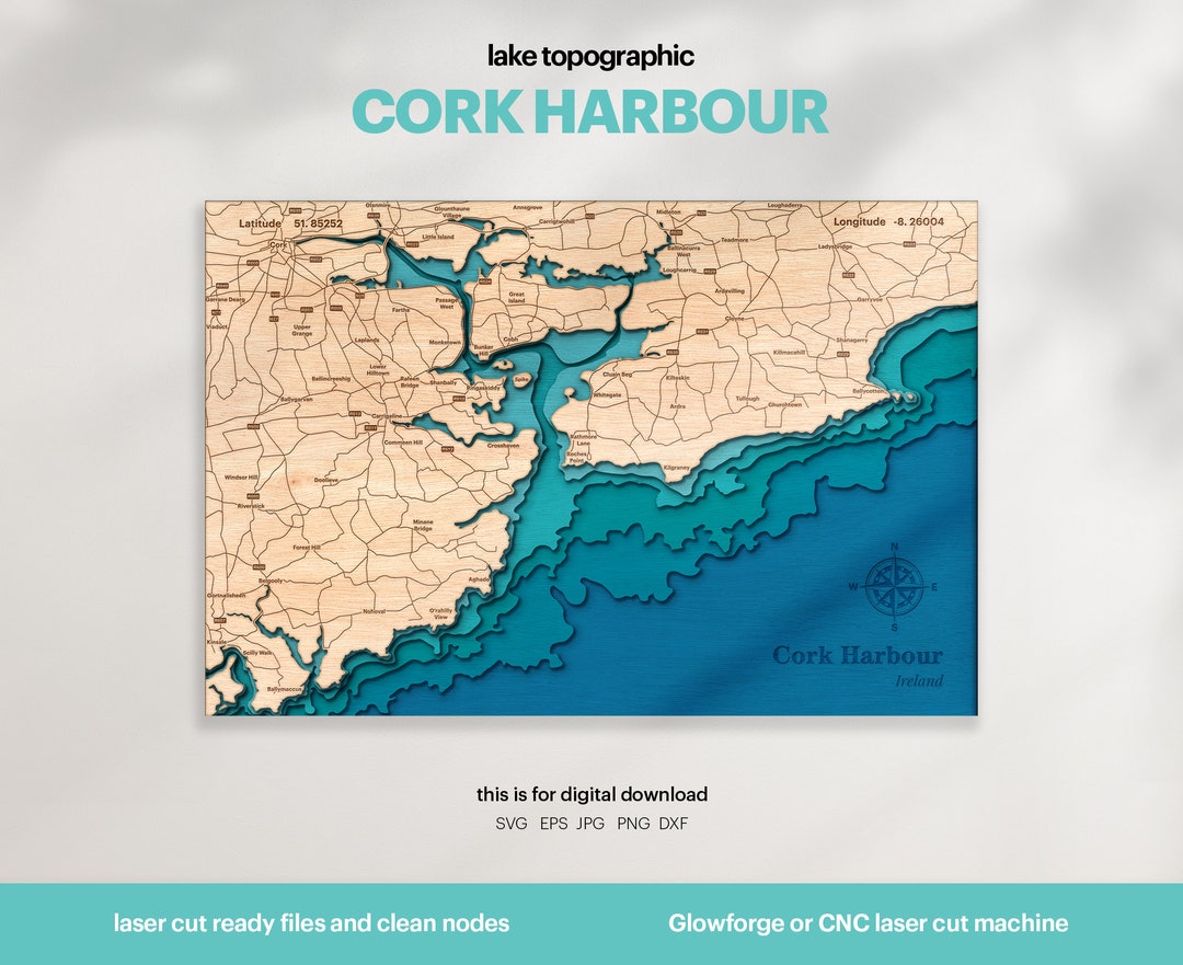 Lake House Decor, Cork Harbour Map SVG, Wood Wall Decor Gift ...