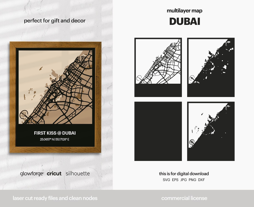 Dubai Layered City Map, City Map Wall Art, Multi Layered Street Map ...