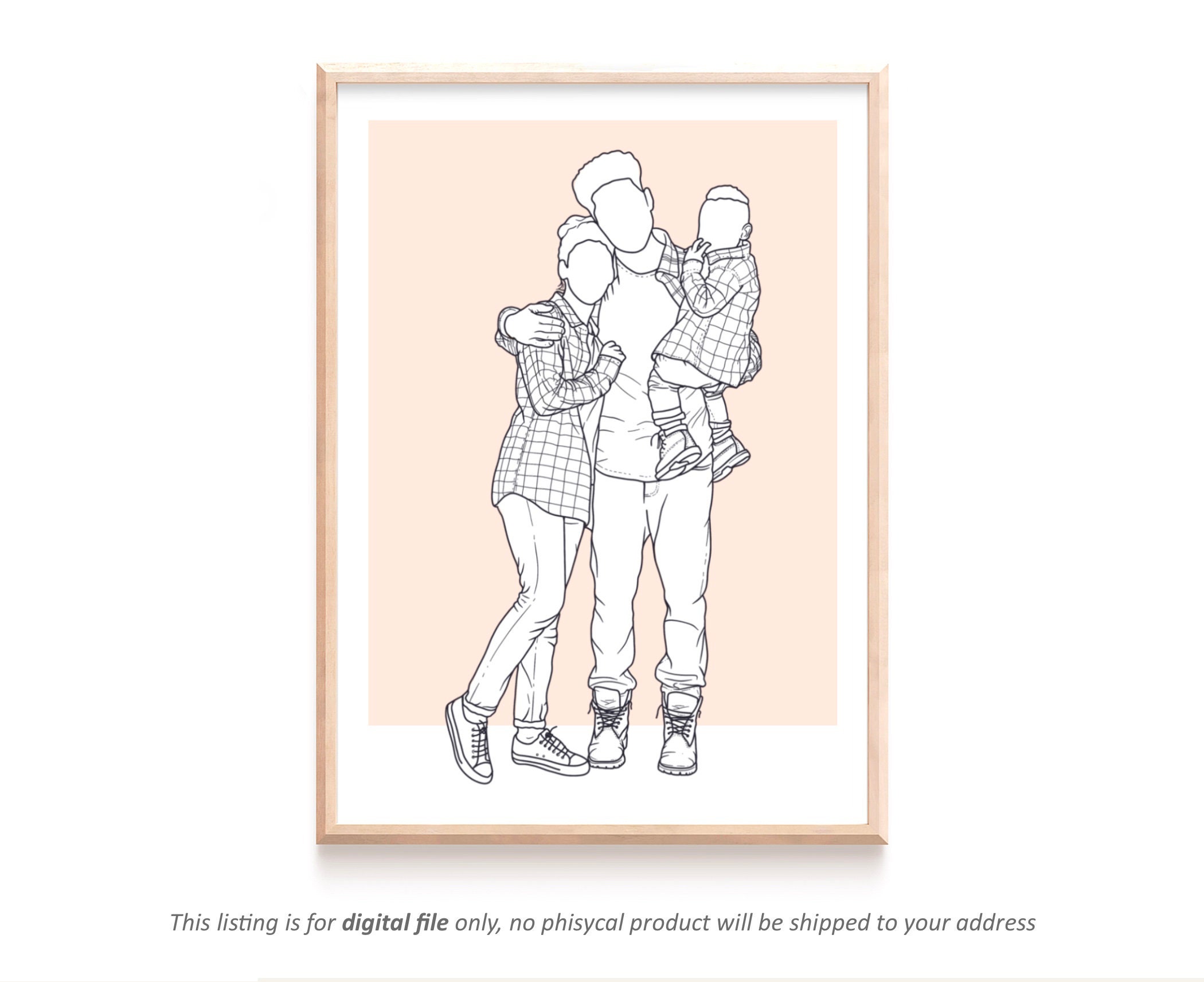 Custom Family Portrait Outline: Personalized Line Art (digital Download ...