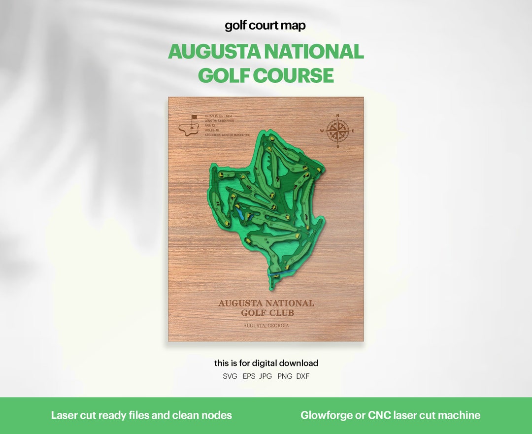 Golf Course Map, Augusta Golf Club Map, Gift for Golfer, Wood Map ...