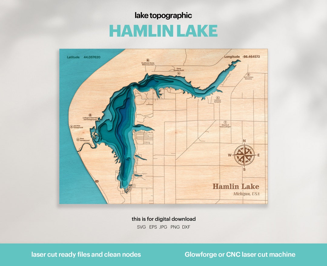Lake House Decor, Hamlin Lake Map SVG, Wood Wall Decor Gift ...
