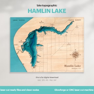 Lake House Decor, Hamlin Lake Map SVG, Wood Wall Decor Gift ...