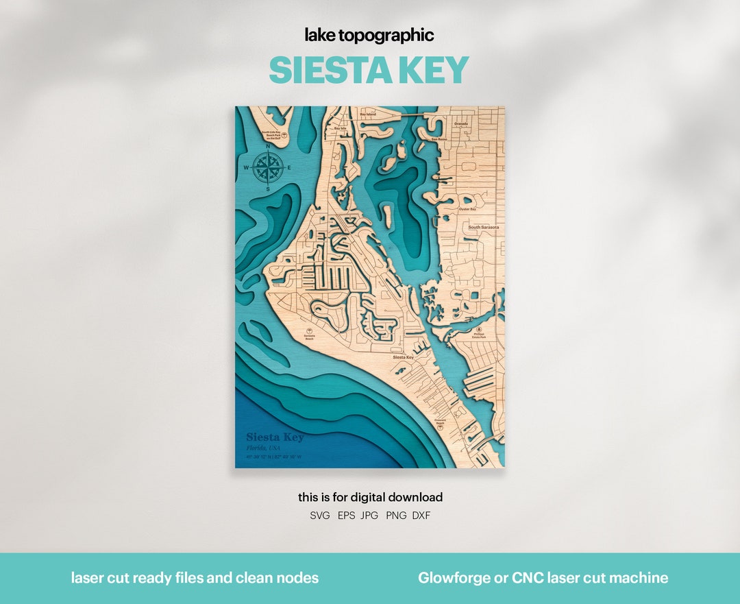 Lake House Decor, Siesta Key Map SVG, Wood Wall Decor Gift, Topographic ...