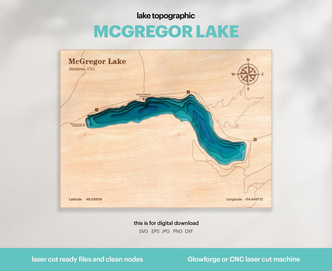 Mcgregor Lake Map SVG : 3D Topographic Lake House Decor (digital ...