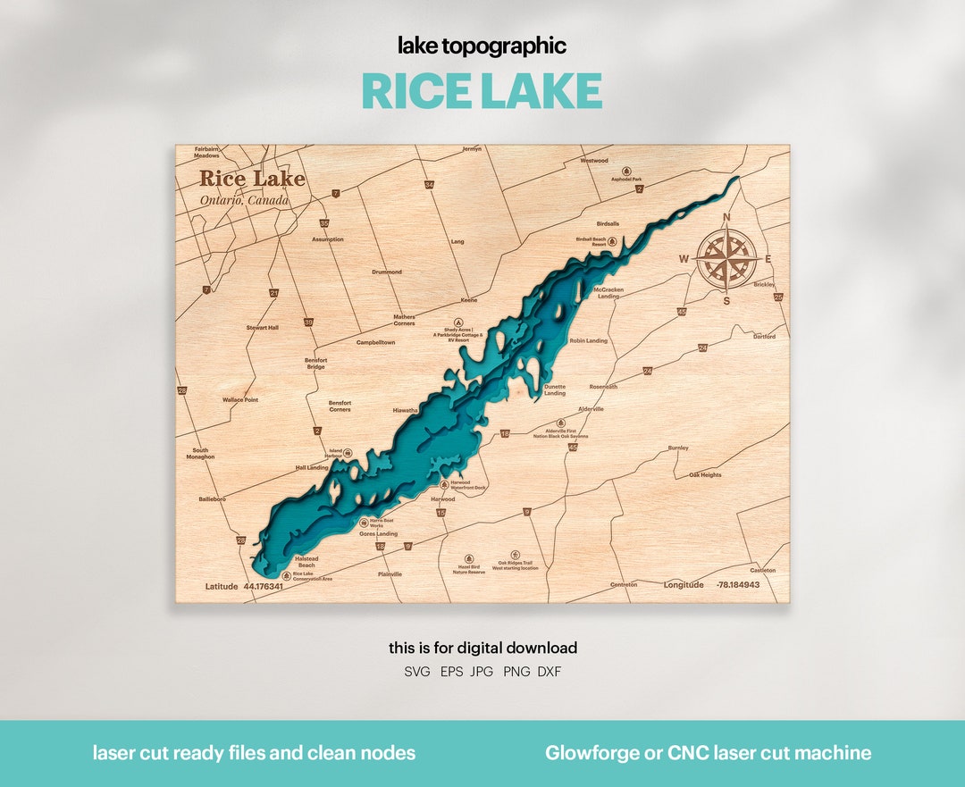 Lake House Decor, Rice Lake Map SVG, Wood Wall Decor Gift, Topographic ...