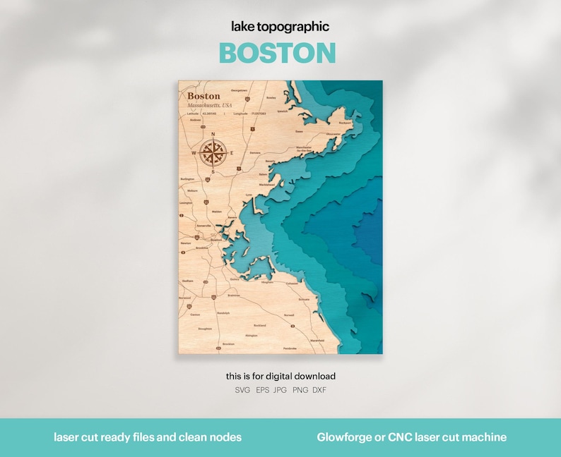 Boston Topographic Map SVG: 3D Lake House Decor (digital Download - Etsy