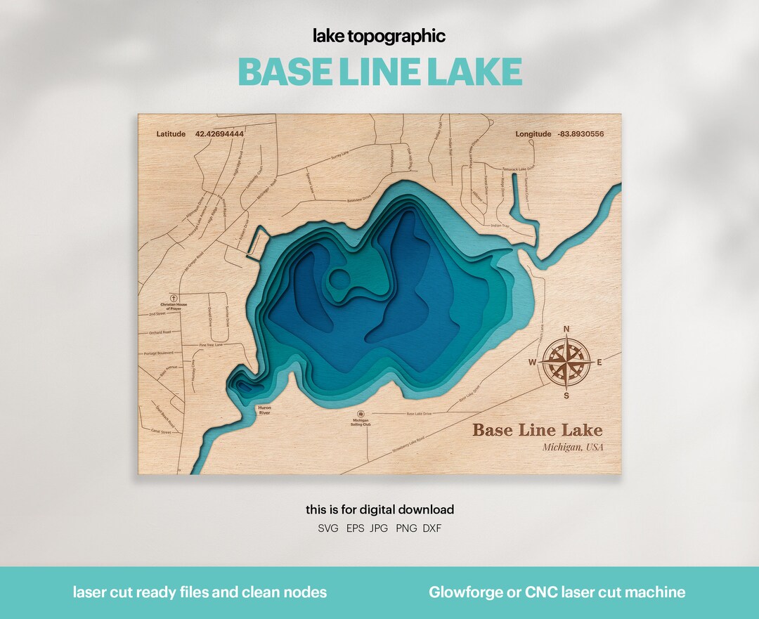 Lake House Decor, Base Line Lake Map SVG, Wood Wall Decor Gift ...