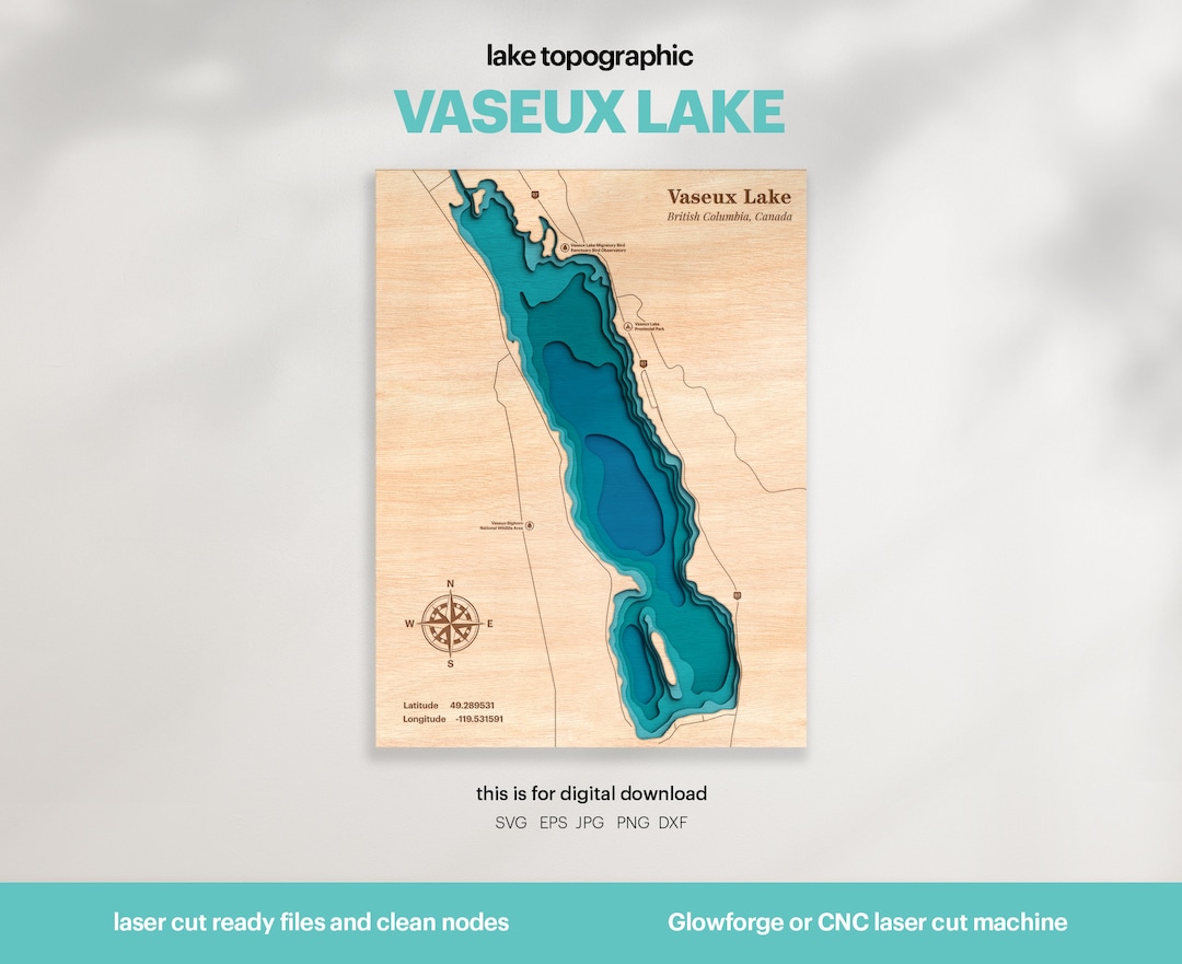 Lake House Decor, Vaseux Lake Map SVG, Wood Wall Decor Gift ...
