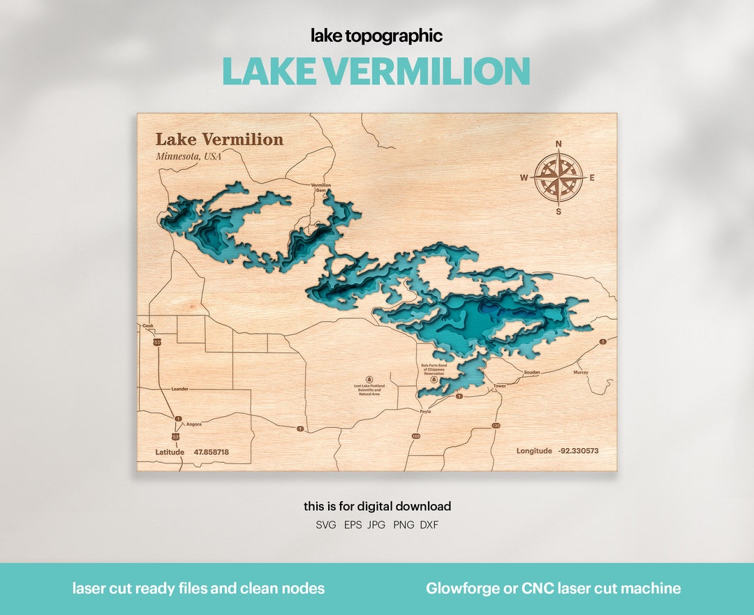 Lake Vermilion Map SVG: 3D Topographic Wood Decor (digital Download) - Etsy
