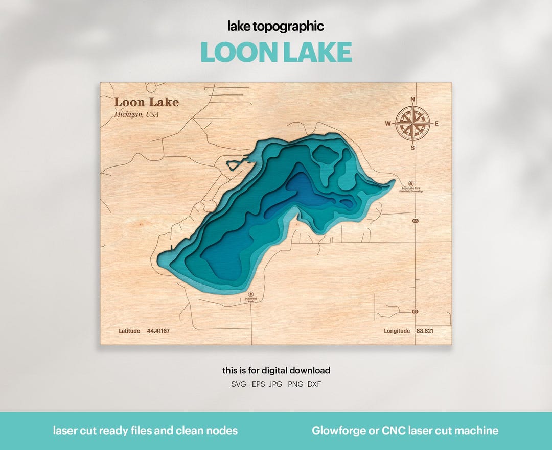 Lake House Decor, Loon Lake Michigan Map SVG, Wood Wall Decor Gift ...