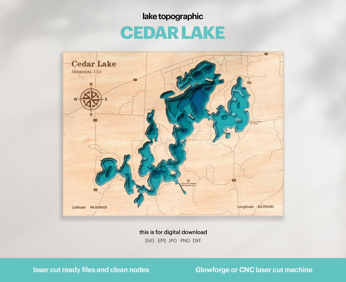 Cedar Lake Topographic Map SVG: 3D Wood Wall Art (digital Download) - Etsy