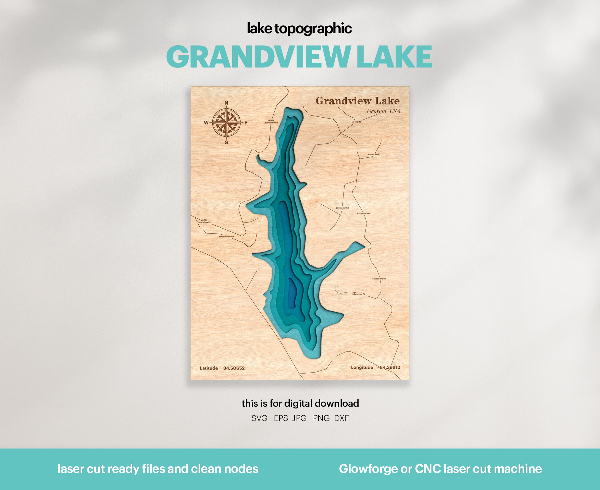 Grandview Lake Map SVG: 3D Topographic Wood Decor (digital Download) - Etsy