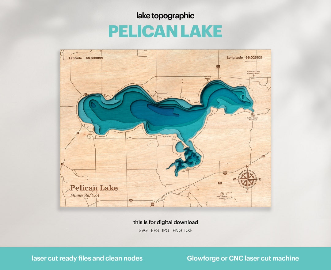 Lake House Decor, Pelican Lake Map SVG, Wood Wall Decor Gift ...