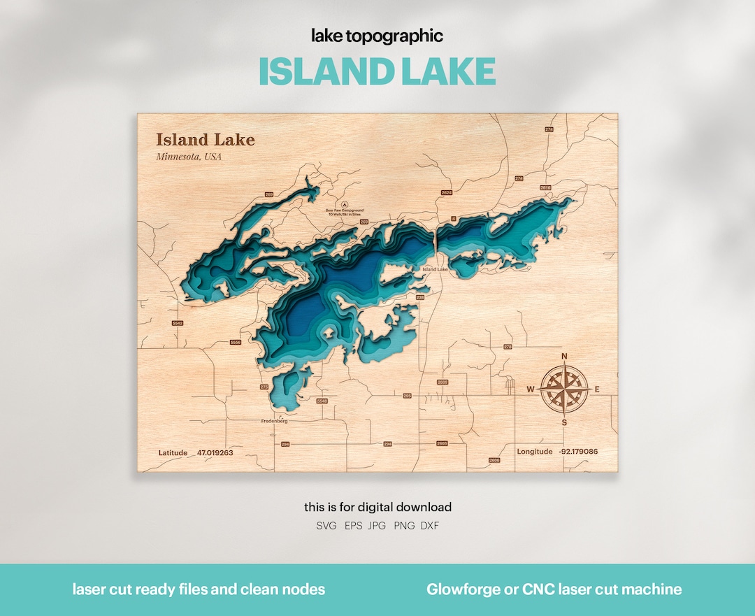 Lake House Decor, Island Lake Duluth Map SVG, Wood Wall Decor Gift ...