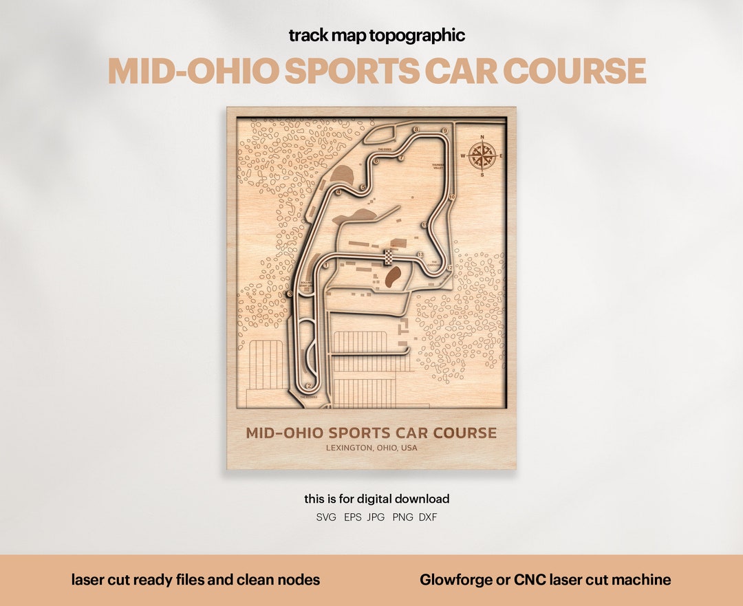 Ohio Race Track Map Topography: Laser Cut 3D Wood Wall Art (digital ...