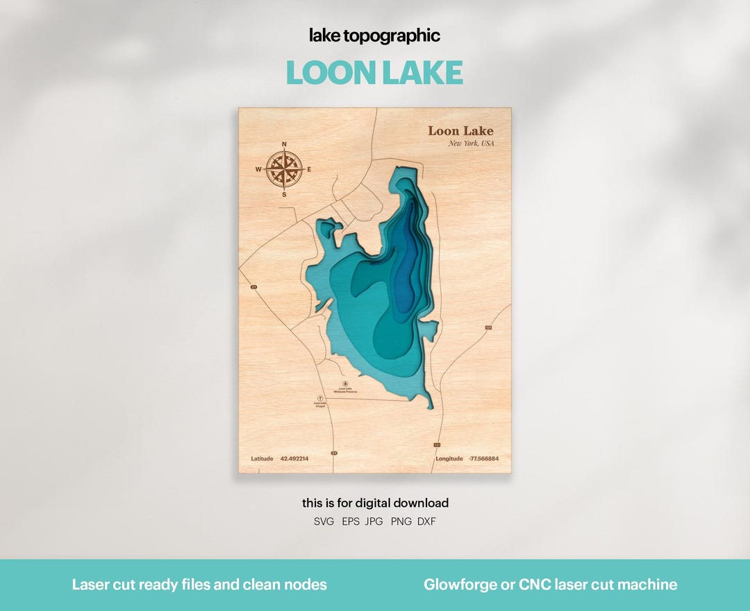 Loon Lake New York Map SVG: 3D Topographic Laser Cut File (digital ...