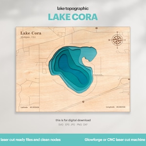 Lake House Decor, Cora Lake Map SVG, Wood Wall Decor Gift, Topographic ...
