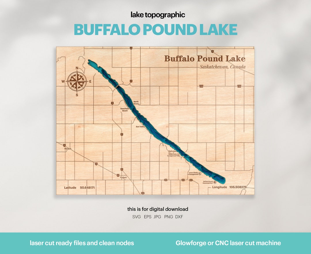 Lake House Decor, Buffalo Pound Lake Map SVG, Custom 3D Map, Wood Wall ...