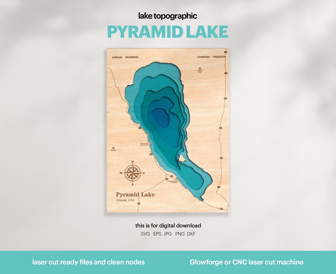 Lake House Decor, Pyramid Lake Map SVG, Wood Wall Decor Gift ...