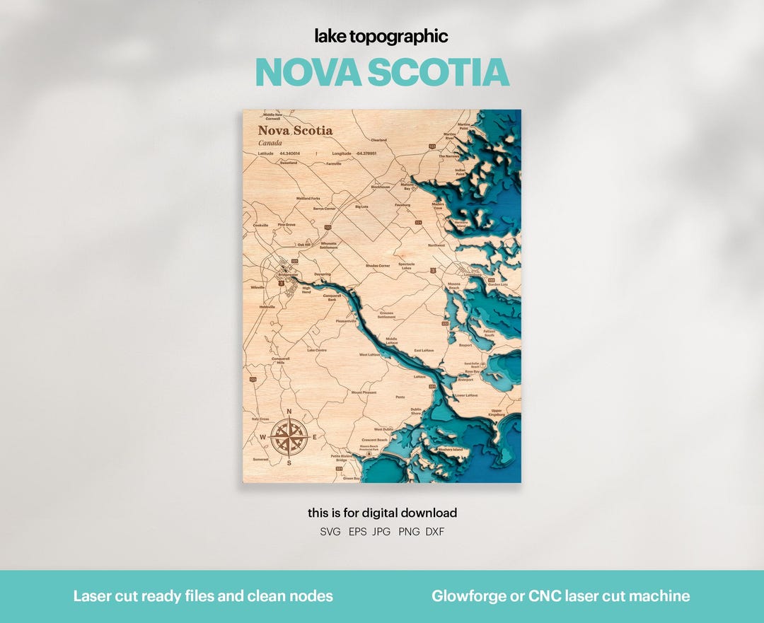 Nova Scotia Lake Topographic Map: 3D Wood Wall Art (digital Download ...