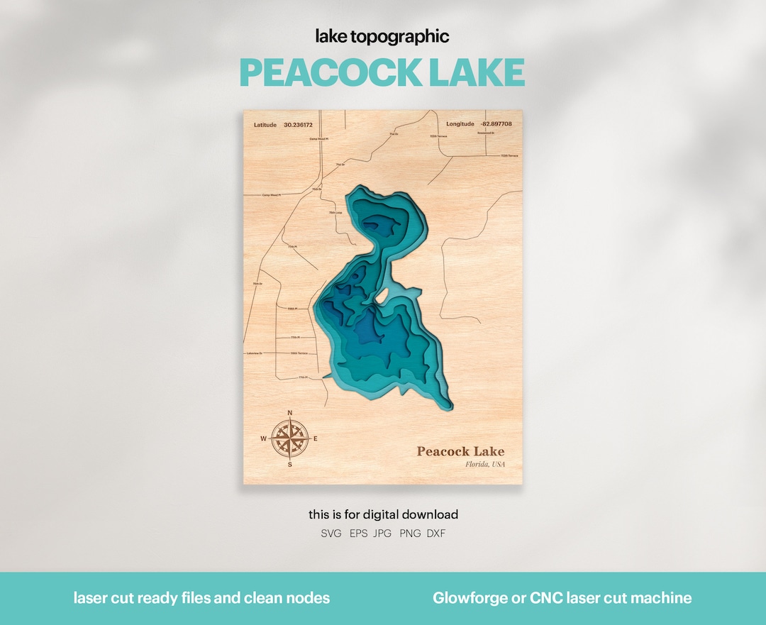 Lake House Decor, Peacock Lake Map SVG, Wood Wall Decor Gift ...