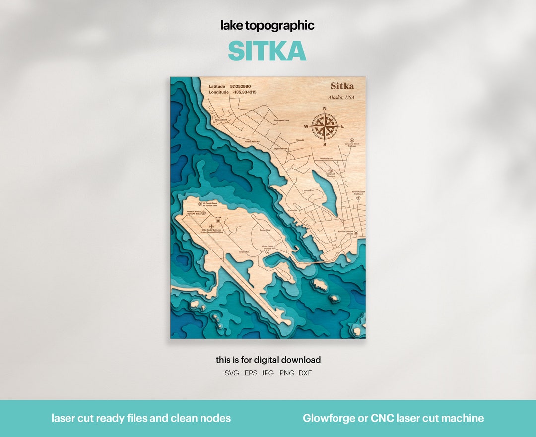 Lake House Decor, Sitka Alaska Lake Map SVG, Wood Wall Decor Gift ...