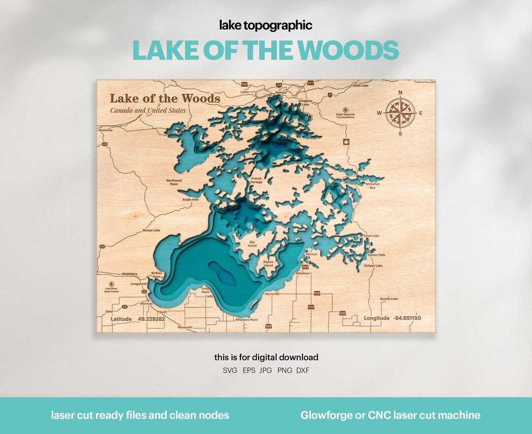 Lake of the Woods Map: 3D Topographic Wood Art (digital Download) - Etsy