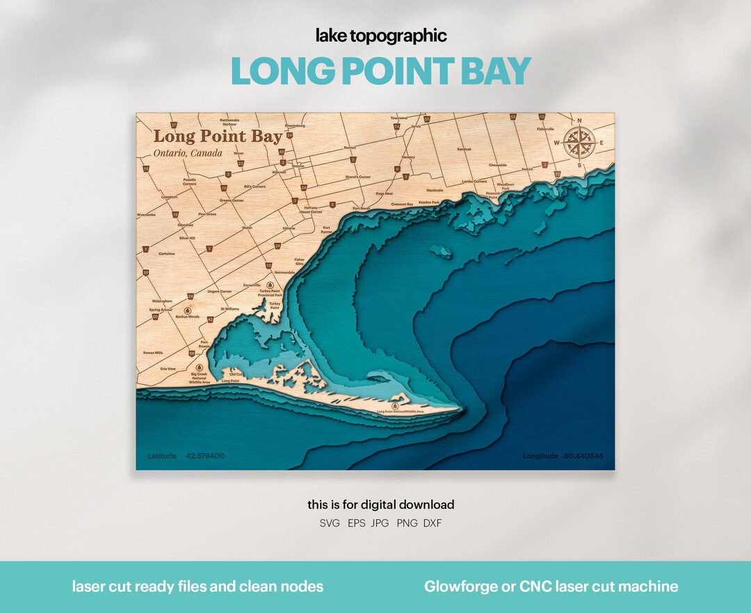 Lake Long Point Bay Topographic Map: 3D Laser Cut File (digital ...