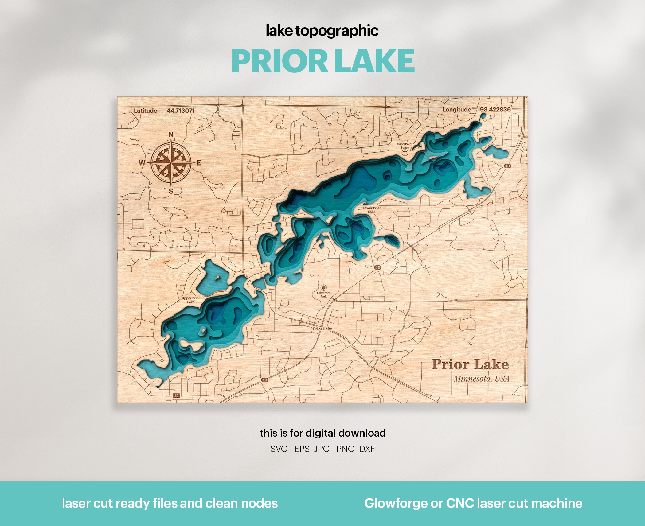 Prior Lake Map SVG: 3D Topographic Wood Art (digital Download) - Etsy