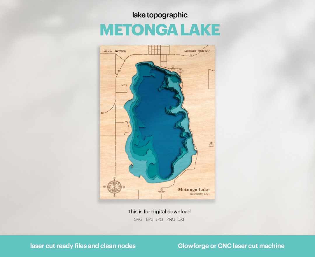 Lake House Decor, Metonga Lake Map SVG, Map Art, Wood Wall Decor ...