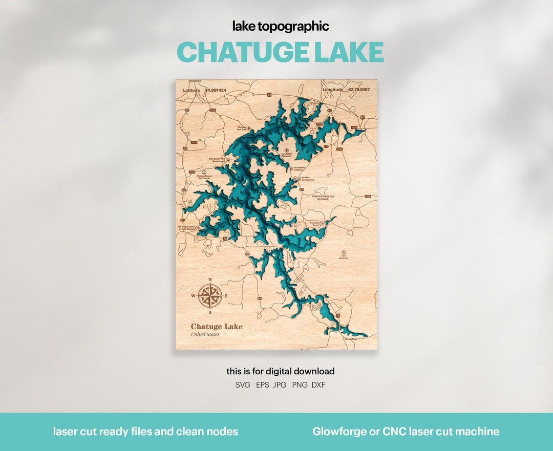 Lake House Decor, Chatuge Lake Map SVG, Wood Wall Decor Gift ...