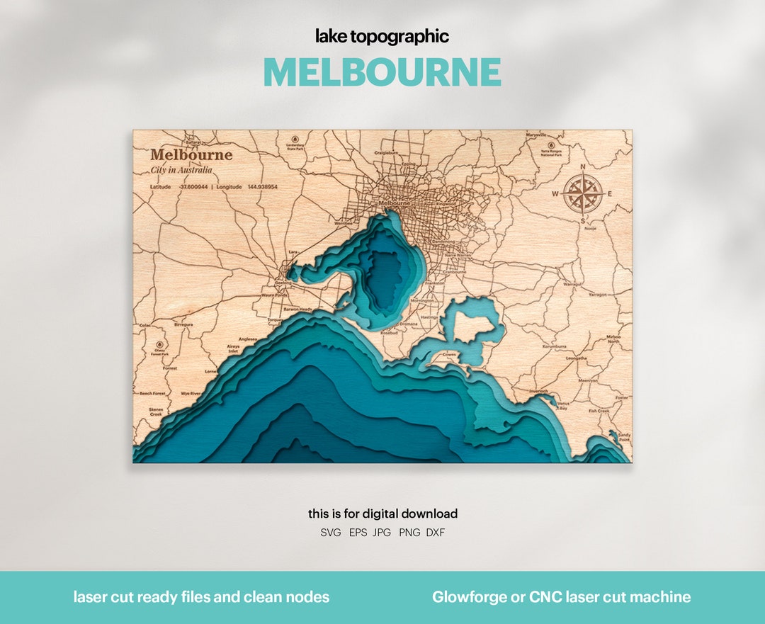 Melbourne Island Topographic Map: 3D Wood Lake House Decor (digital ...
