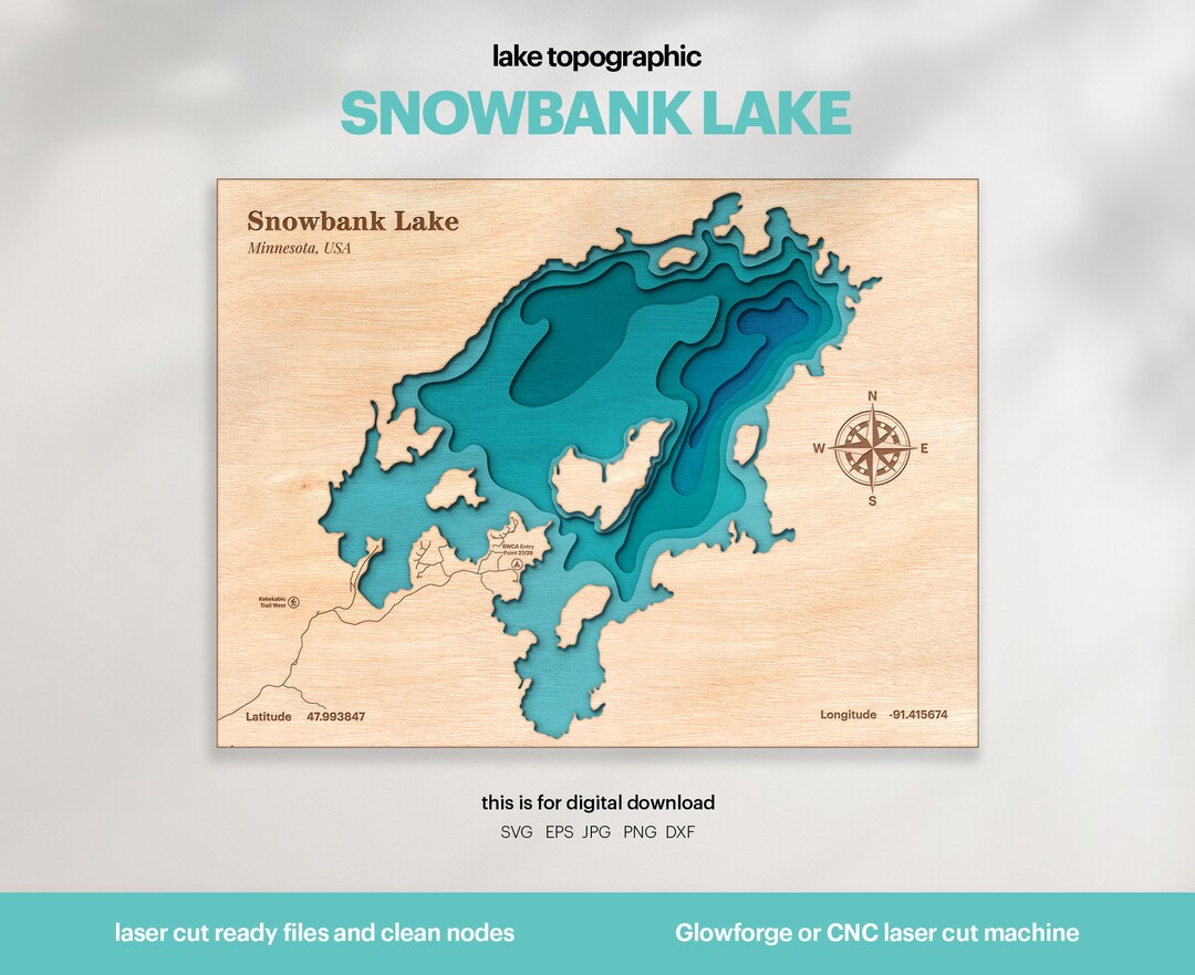 Lake House Decor, Snowbank Lake Map SVG, Wood Wall Decor Gift ...