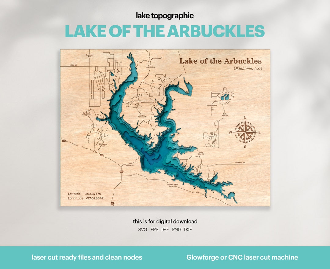 Lake House Decor, Lake of the Arbuckles Map SVG, Wood Wall Decor Gift ...