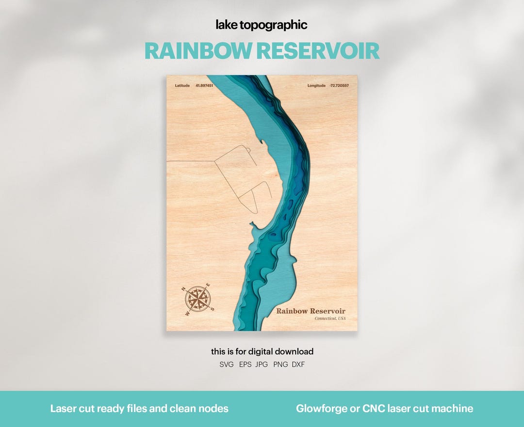 Rainbow Reservoir Topographic Map SVG: Laser Cut File (digital Download ...