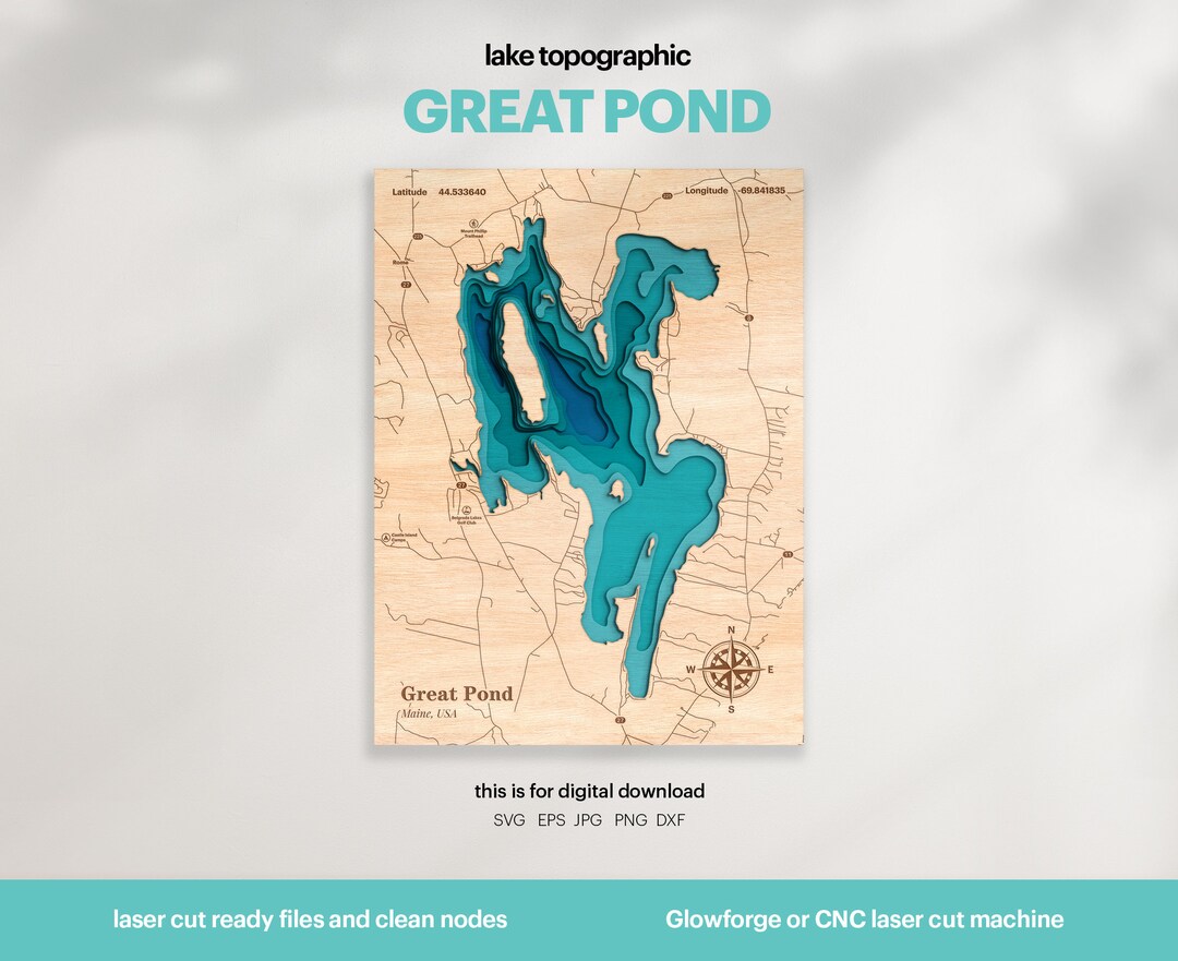 Lake House Decor, Great Pond Map SVG, Wood Wall Decor Gift, Topographic ...