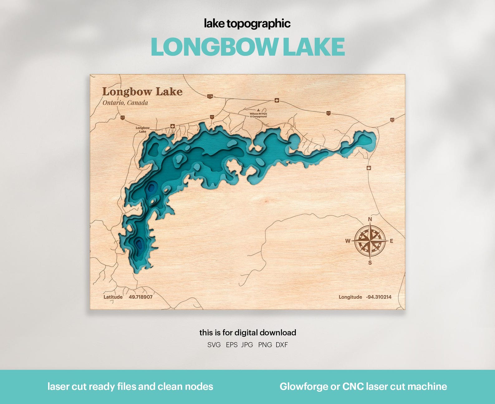 Longbow Lake Map SVG: 3D Topographic Laser Cut File (digital Download ...