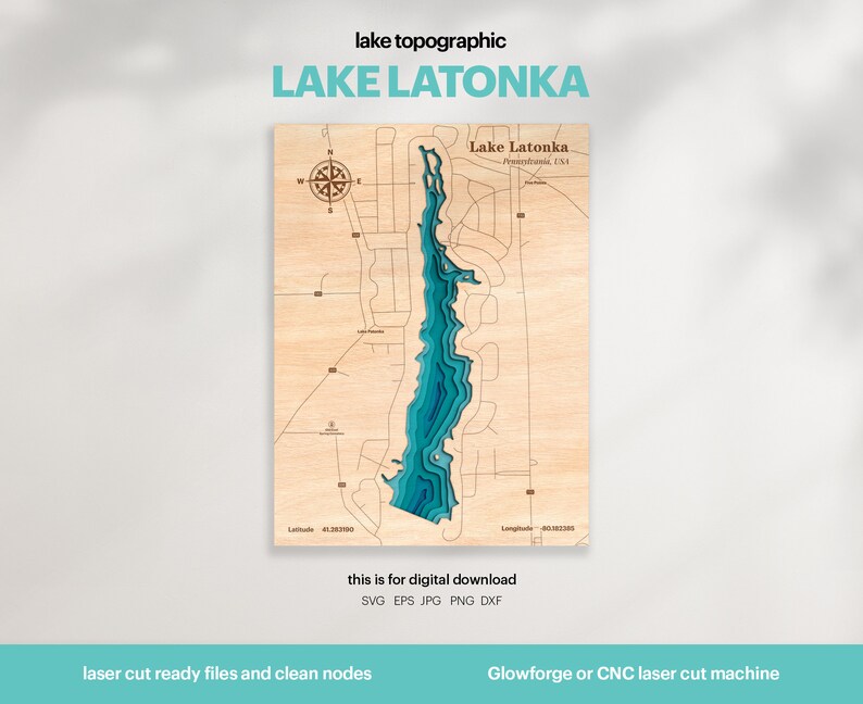 Lake Latonka Map SVG: 3D Topographic Laser Cut File (digital Download ...